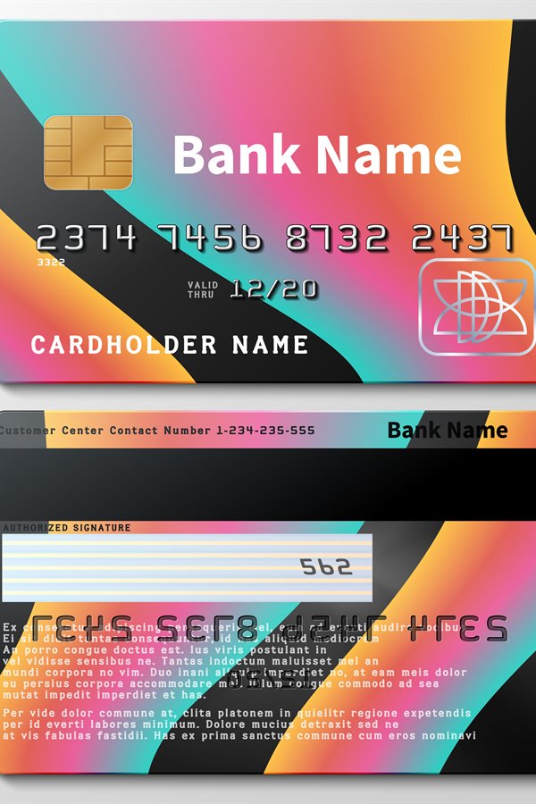 Credit card vector template with futuristic abstract 3d colo