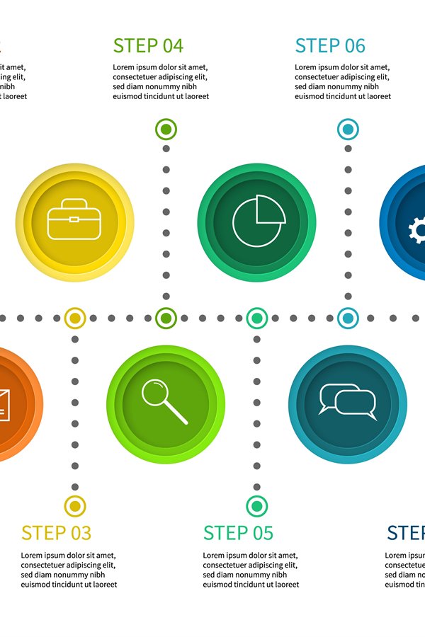 Step chart. Info process diagram, timeline with milestones.