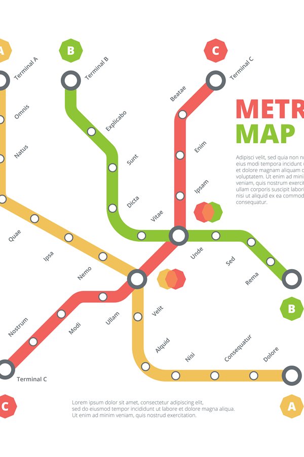 Metro map. City railway road direction transportation route