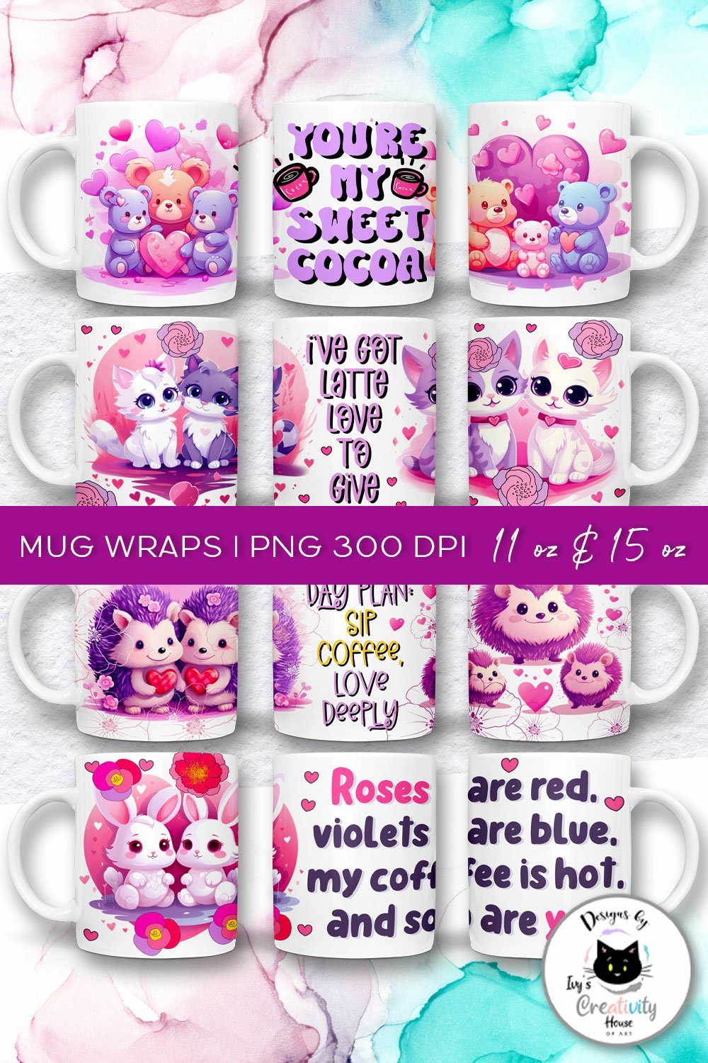 Cute Valentine Mug Designs | Animal Love Sublimation Designs