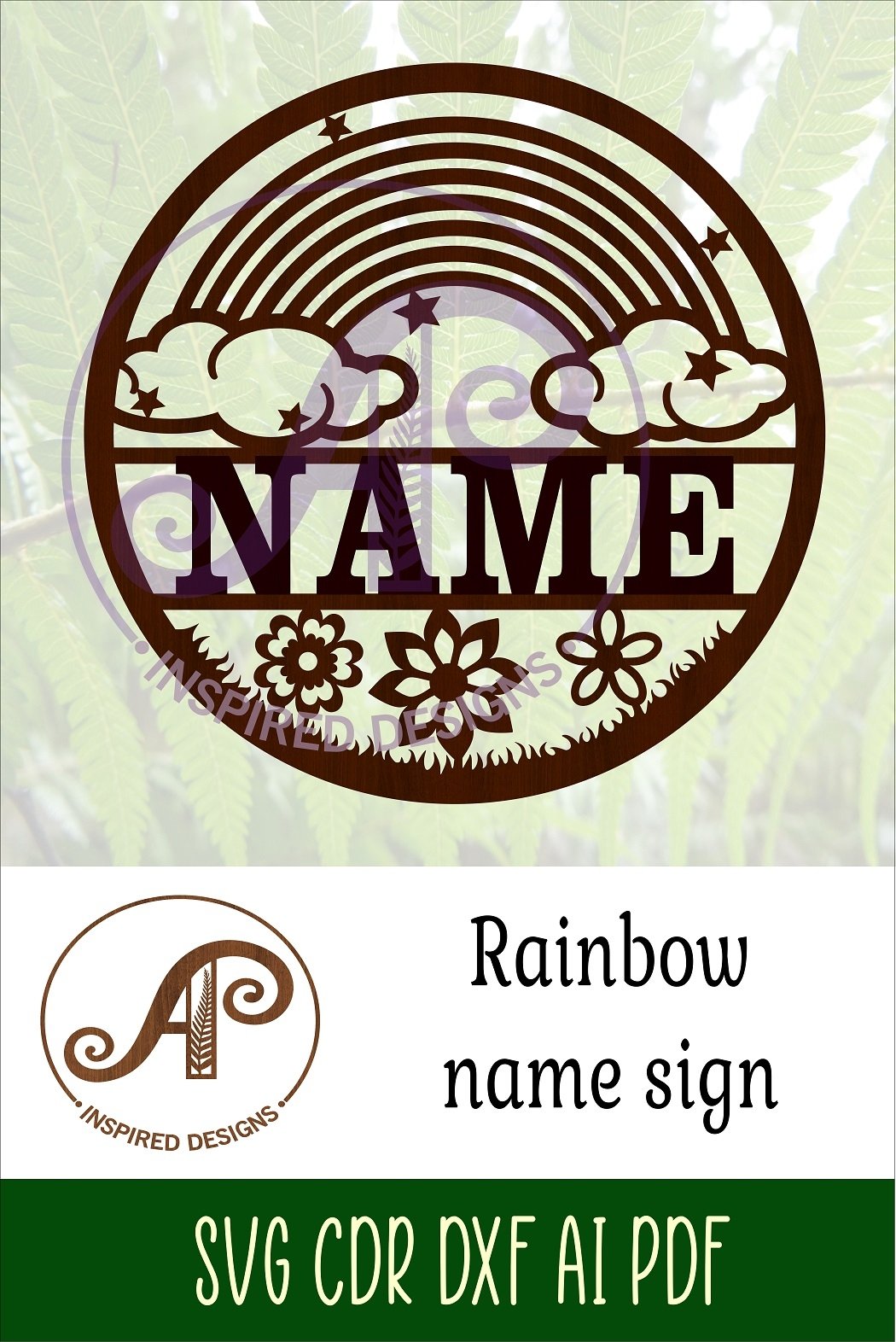 Rainbow name sign svg laser cut template