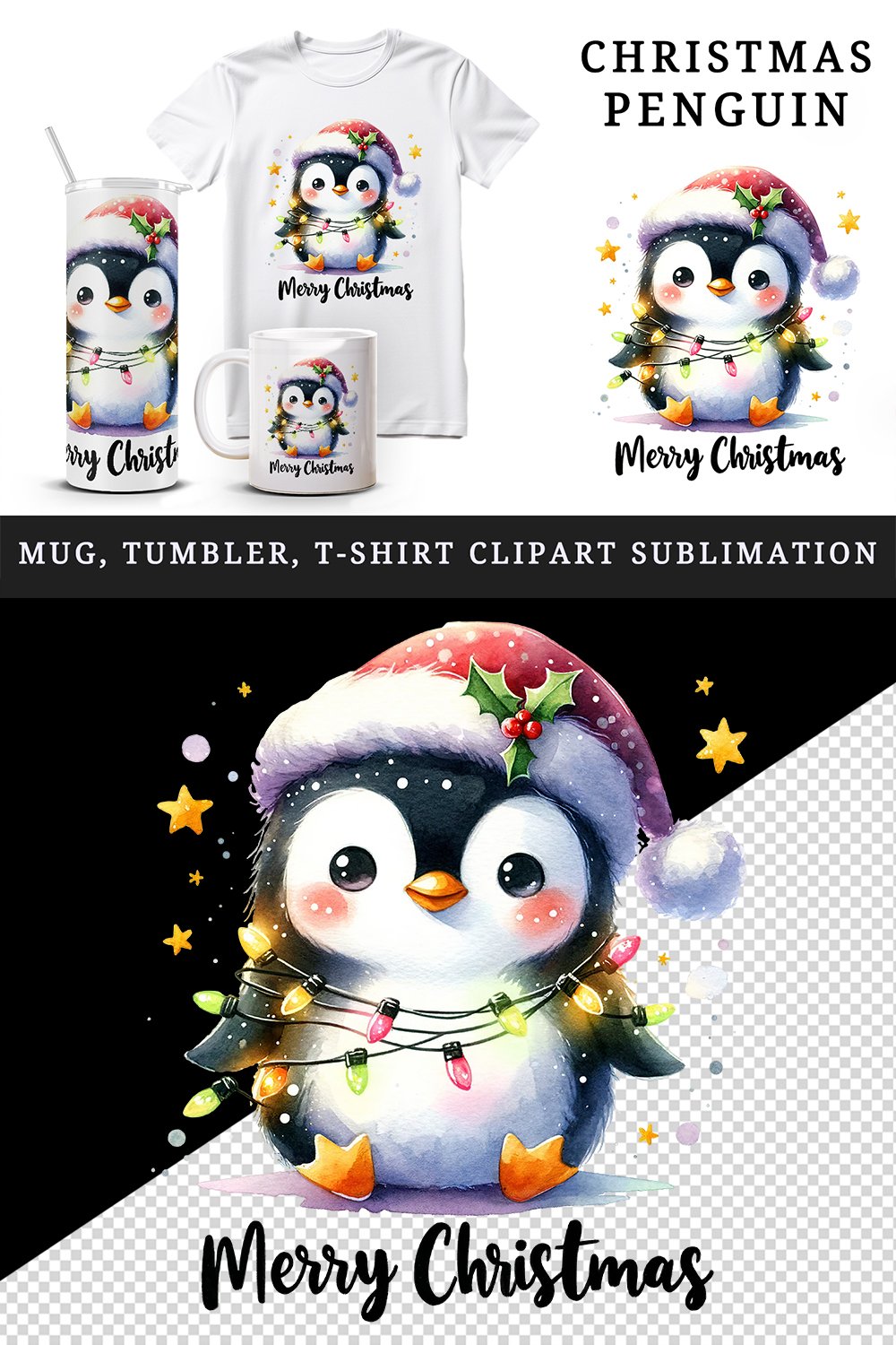 Christmas penguin tumbler, mug wrap, clipart sublimation png