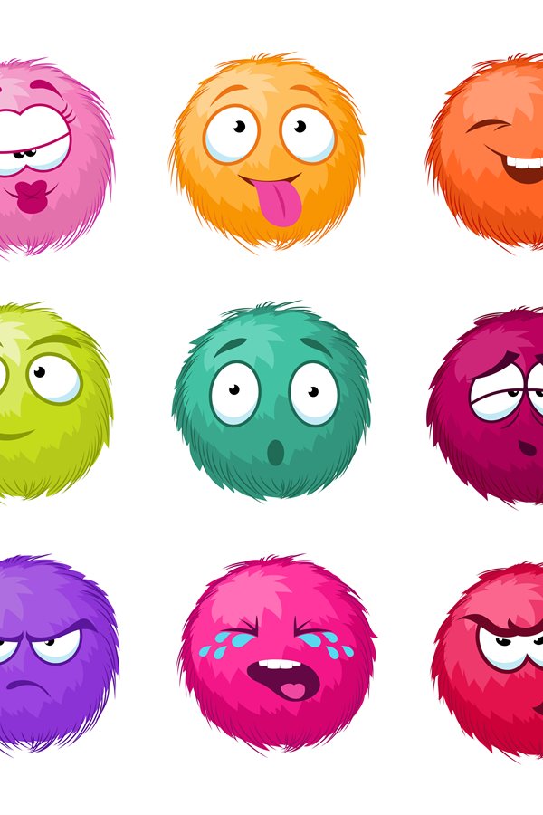 Funny colorful cartoon fluffy ball vector fuzzy characters s