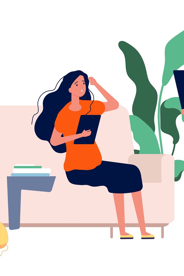 Gadget addiction. Family with laptop, tablet and smartphone.