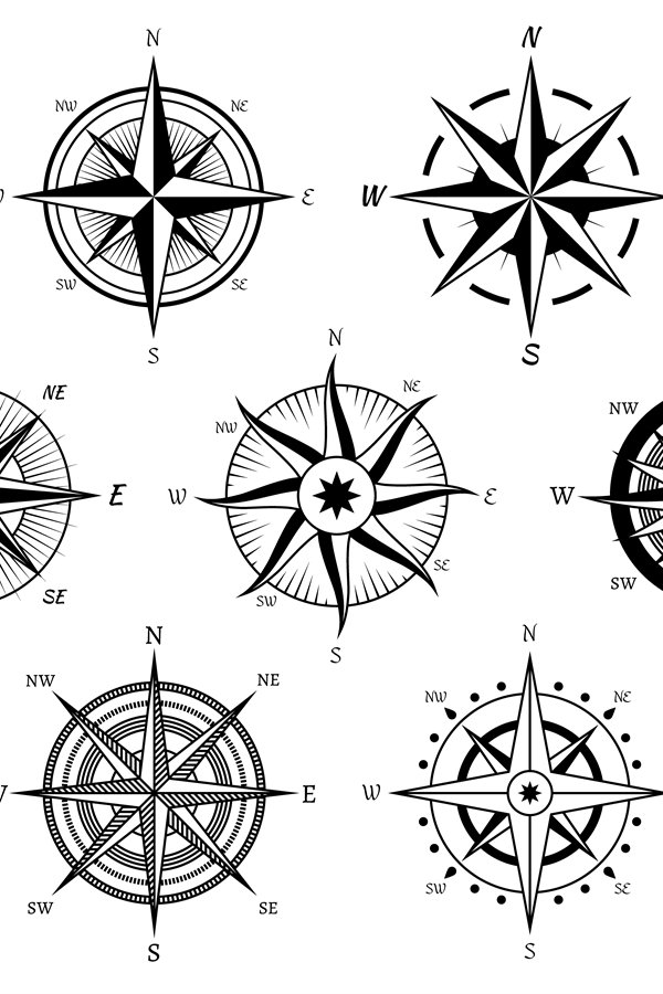 Wind rose. Marine wind roses, compass nautical navigation sa