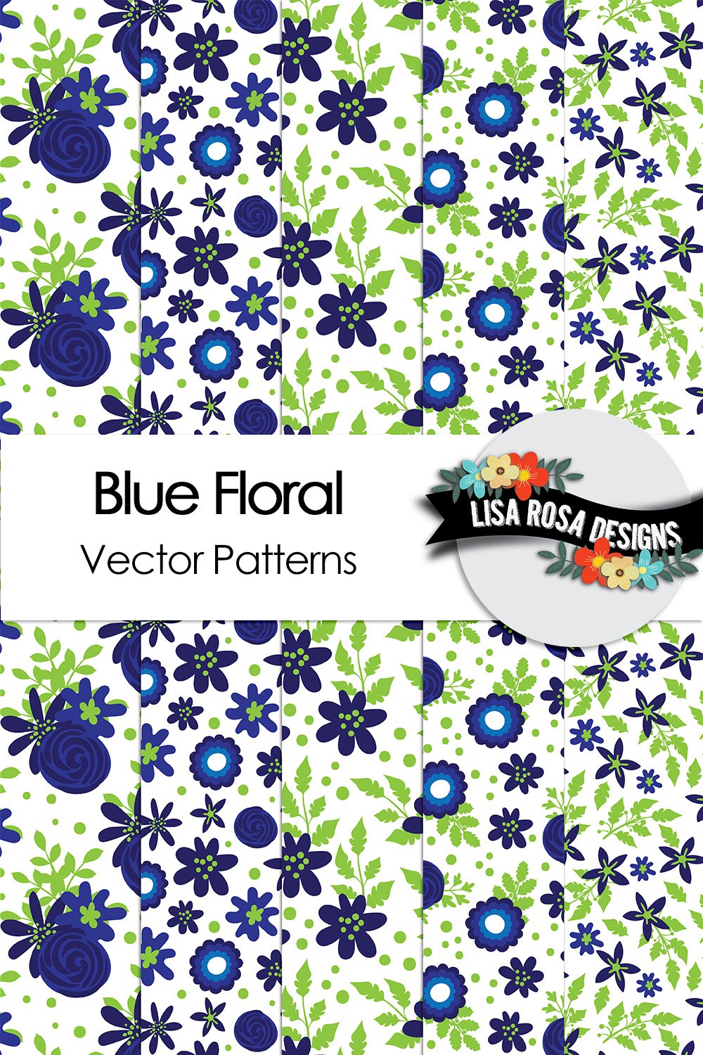 Blue Floral Seamless Vector Patterns