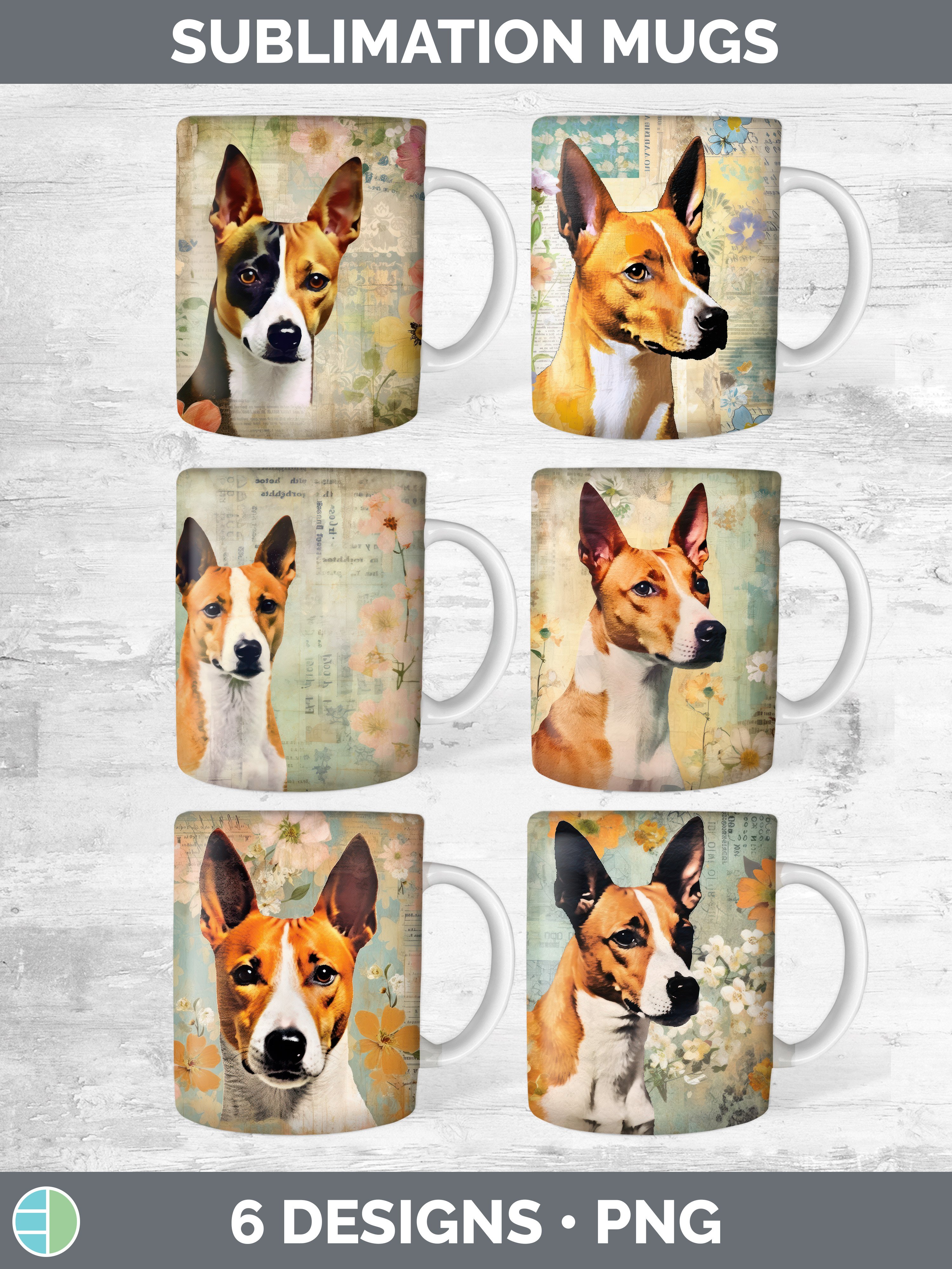 Vintage Basenji Dog Mug Wrap | Sublimation Coffee Cup Design
