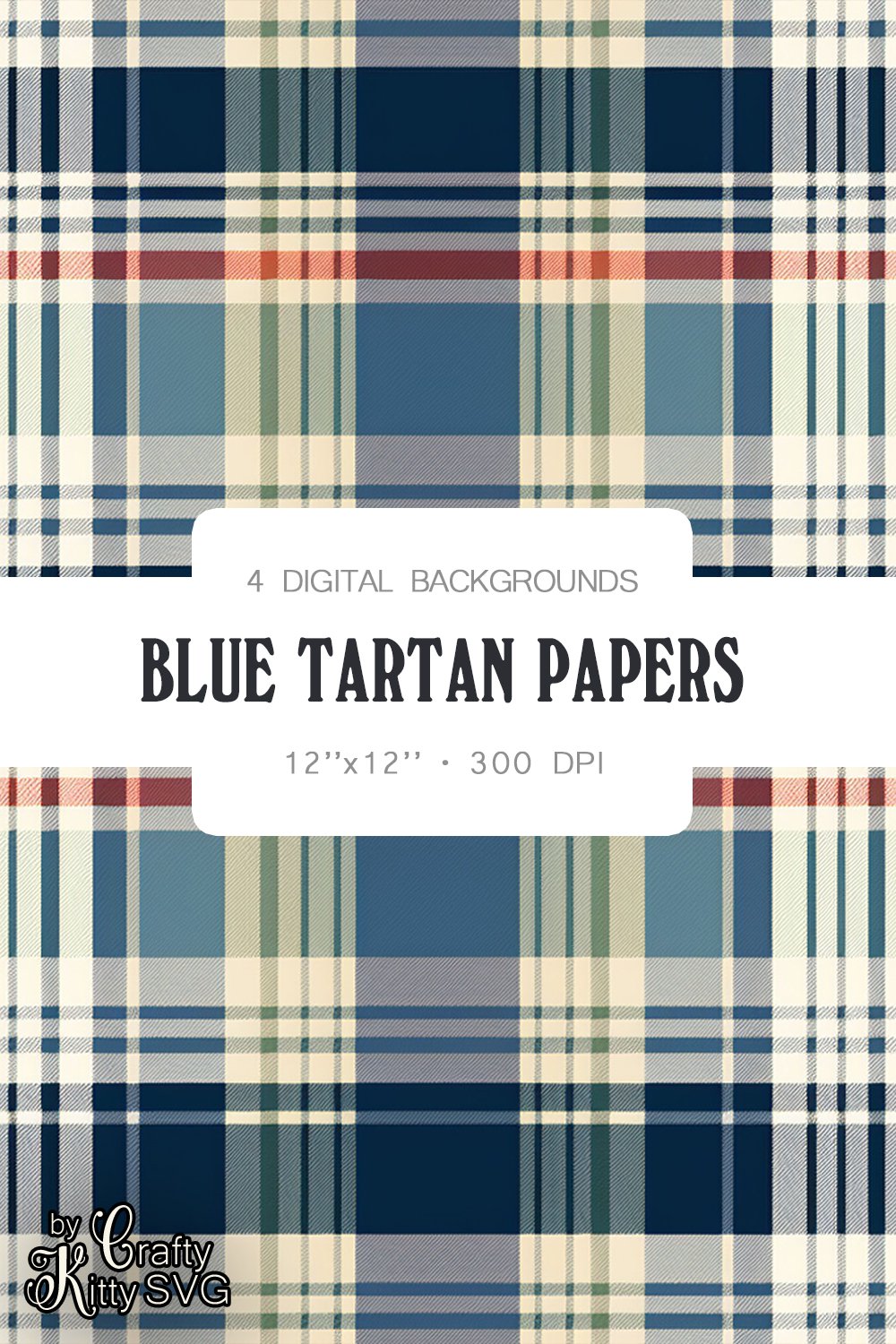 Tartan Plaid Digital Papers, Classic Blue Textile Background