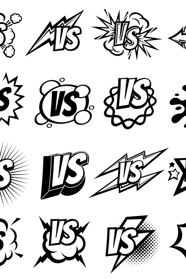 Confrontation versus vector signs. Vs opposite isolated logo