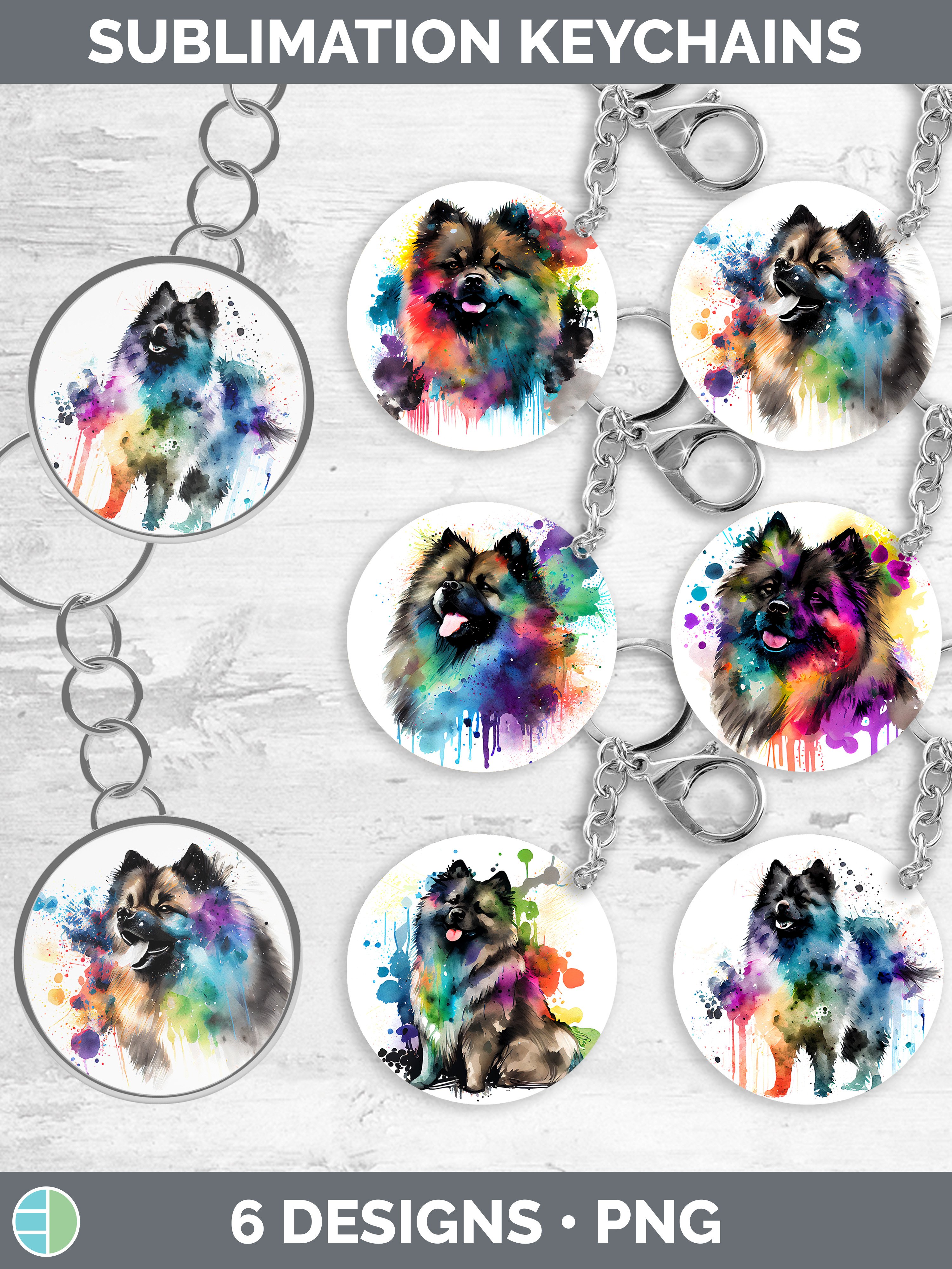 Rainbow Keeshond Dog Keychain | Sublimation Keyring Designs