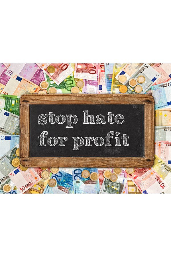 Stop hate for profit Money background