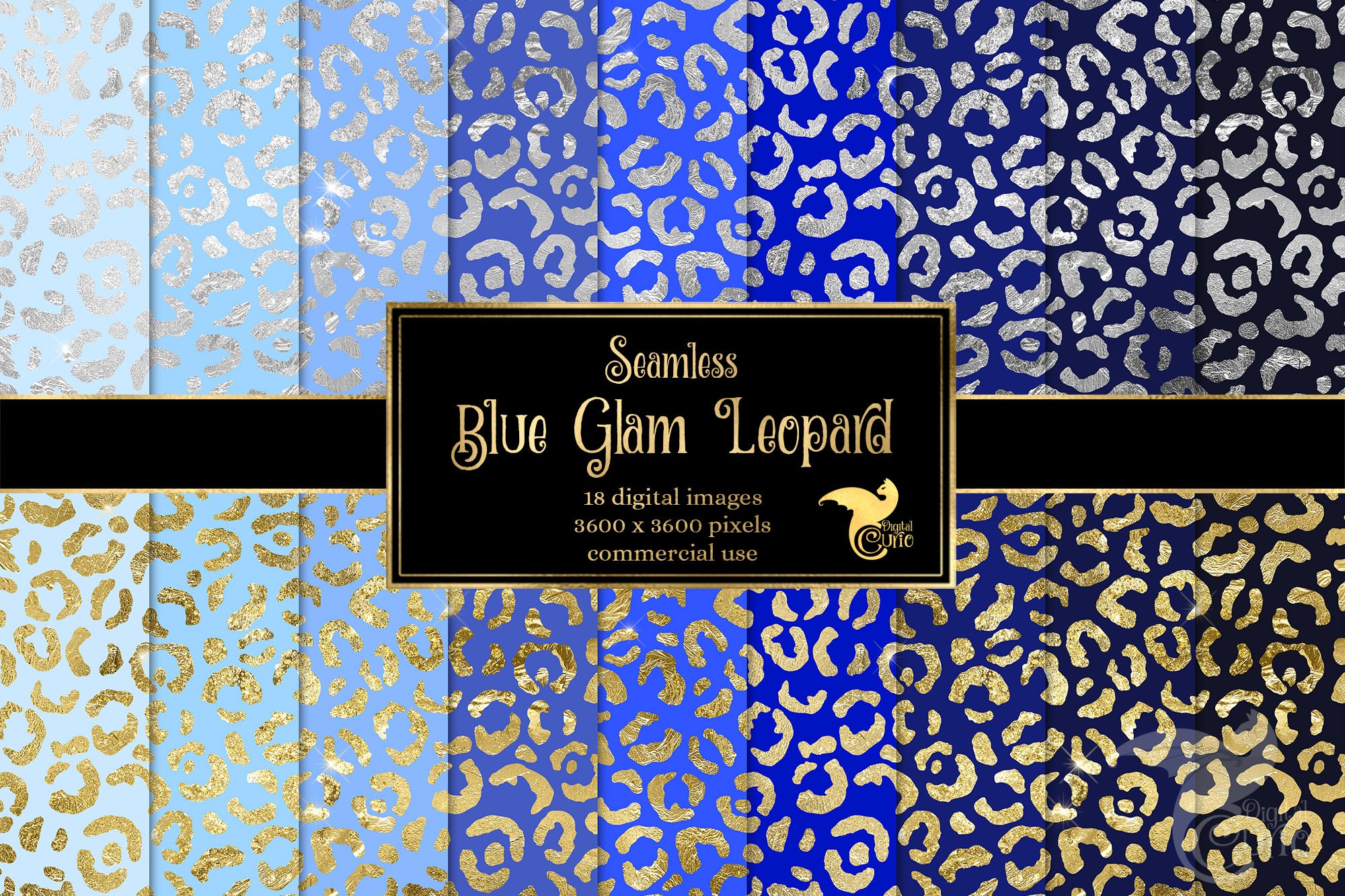 Blue Glam Leopard Digital Paper