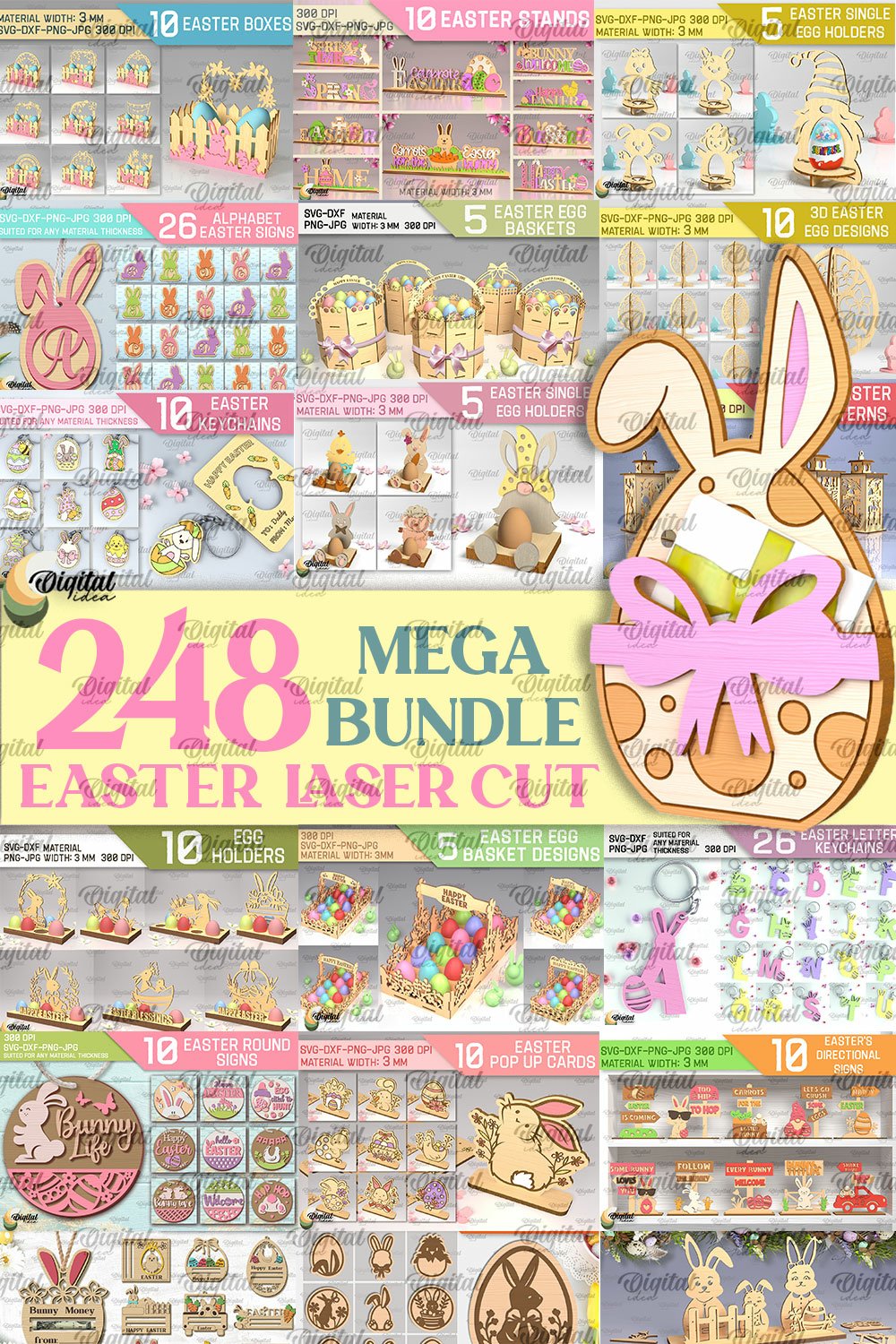 Easter laser cut Mega bundle. 3D Happy Easter laser SVG
