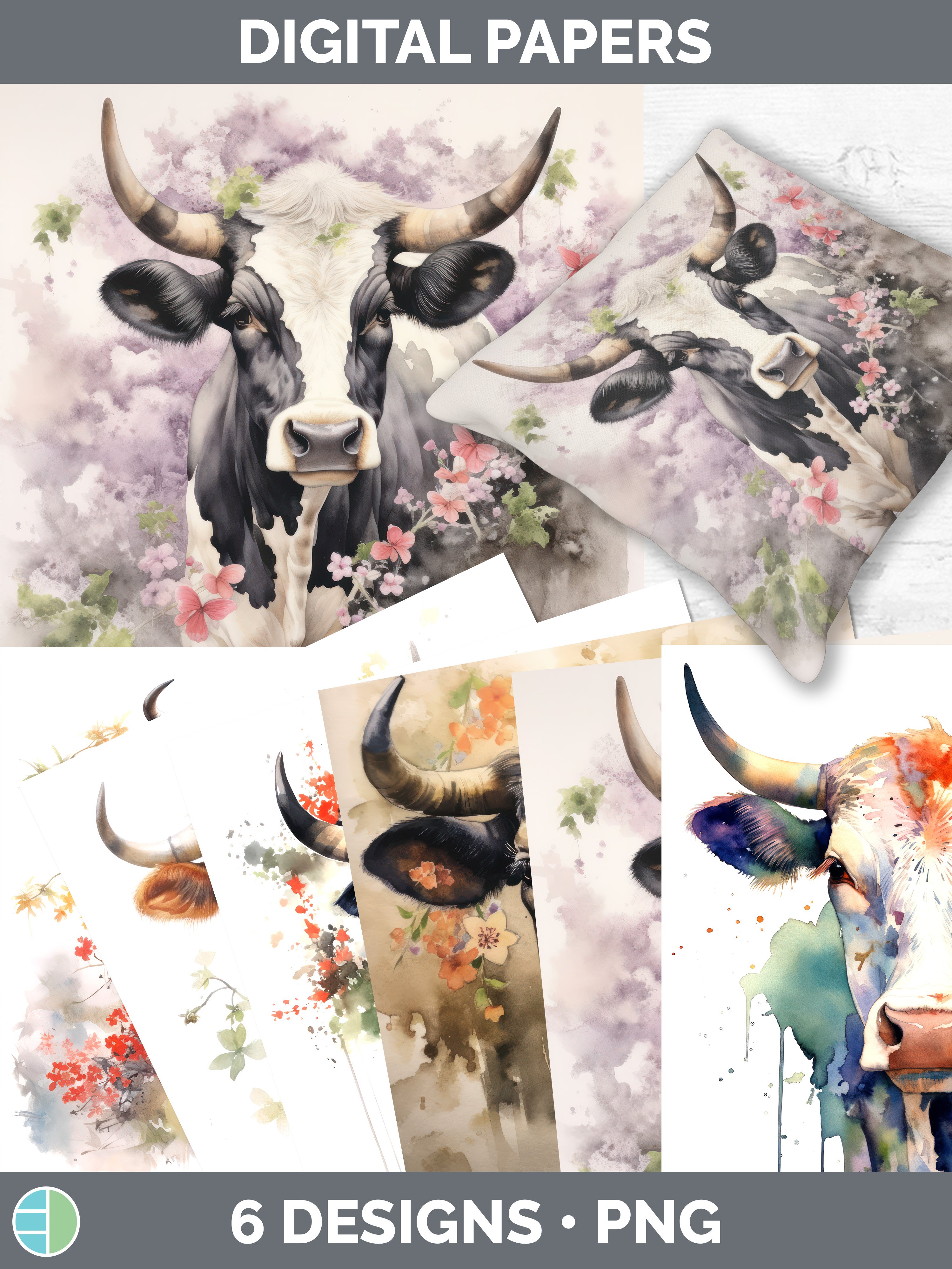 Japanese Watercolor Cow Paper Backgrounds | Digital Scrapboo