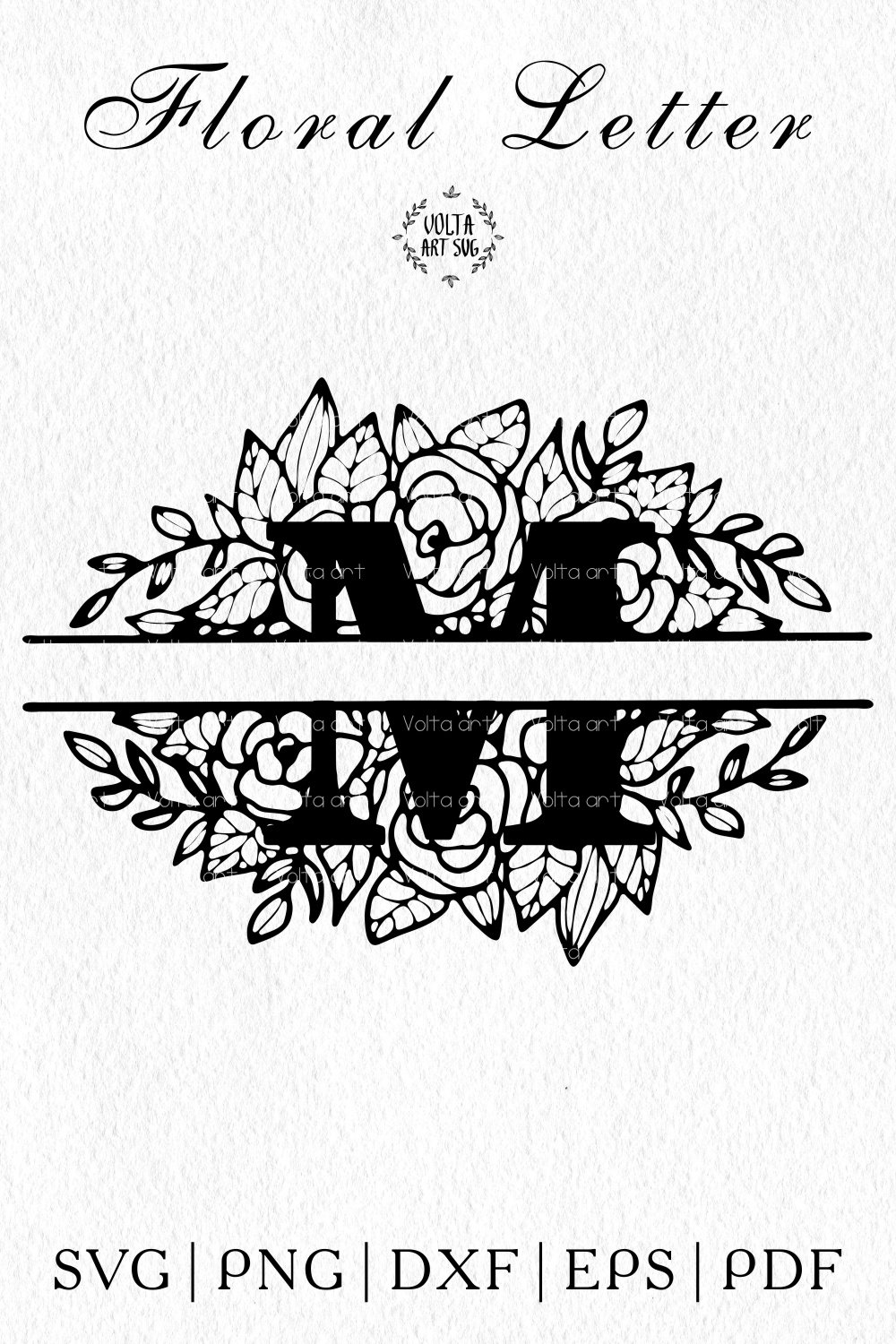 Floral Letter M svg, Flower Letter M, Split Monogram Letter