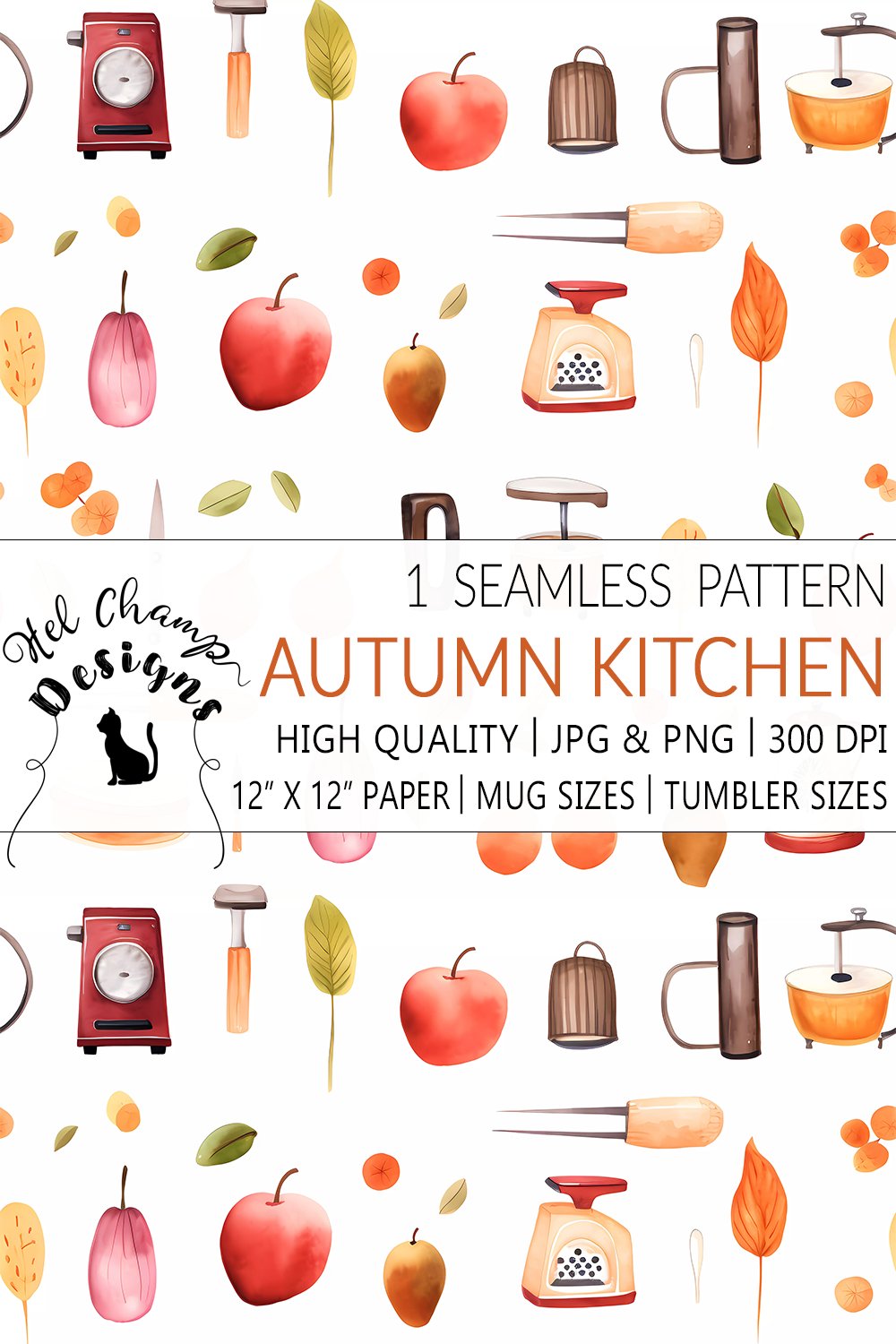 Scrapbooking paper with autumn vintage kitchen tools design
