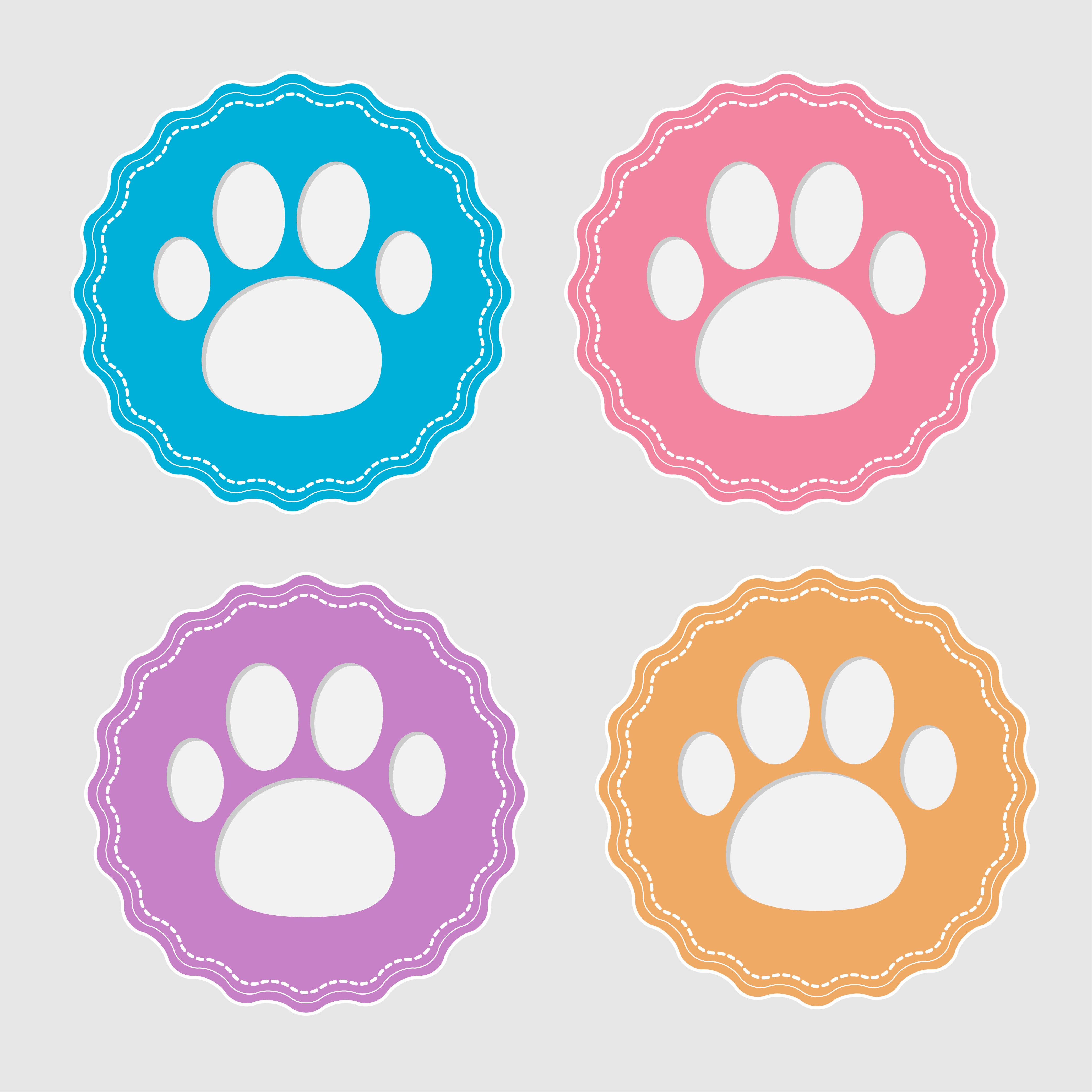 Set of four labels with paw print.