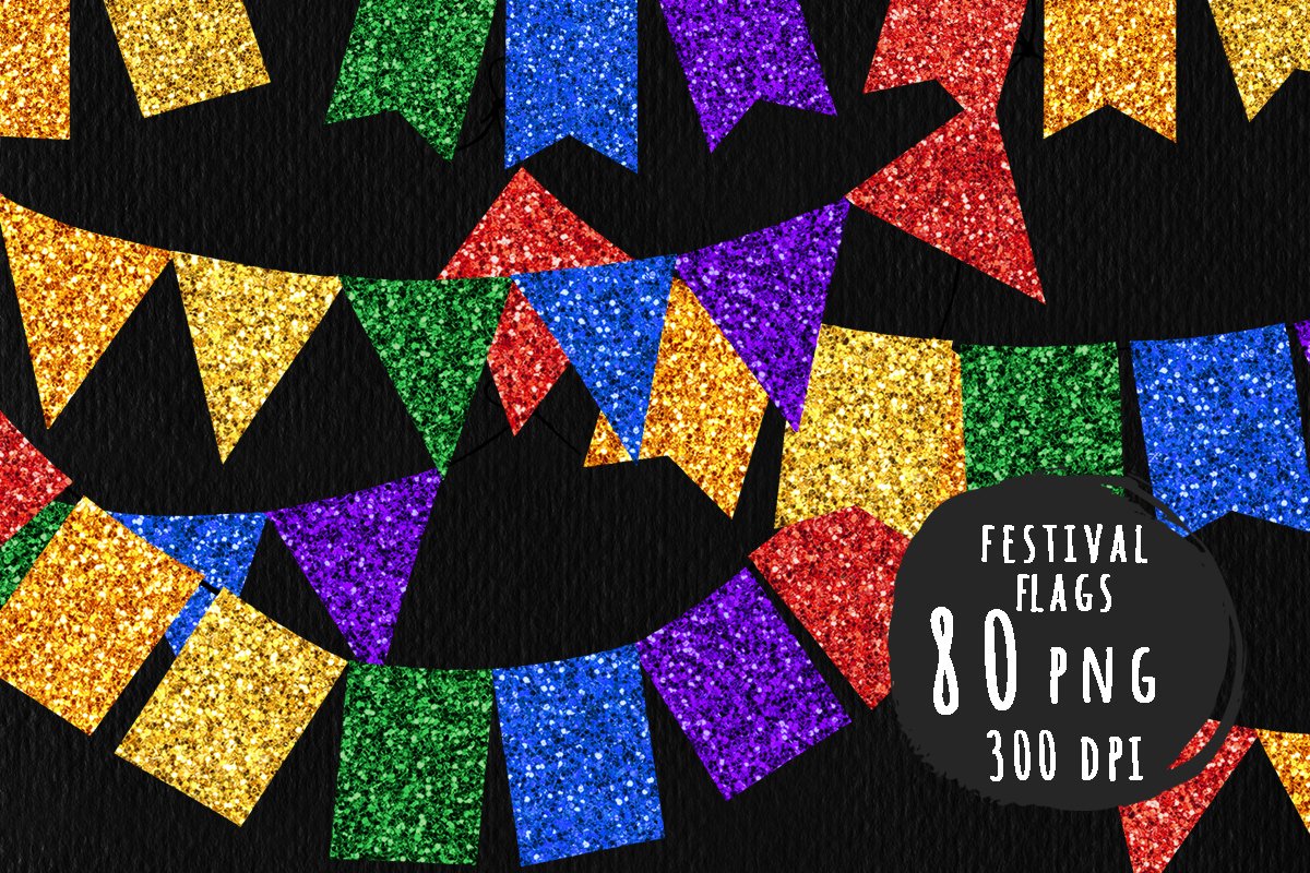 Decorative glitter festival flags