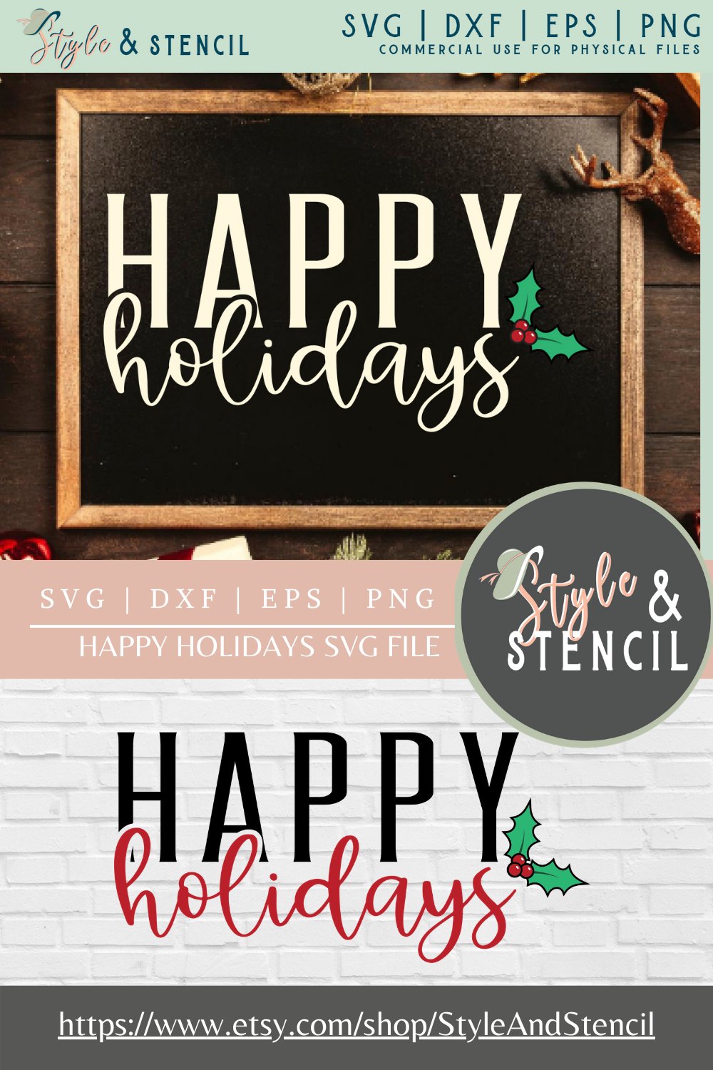 Happy Holidays SVG | Christmas | Holly