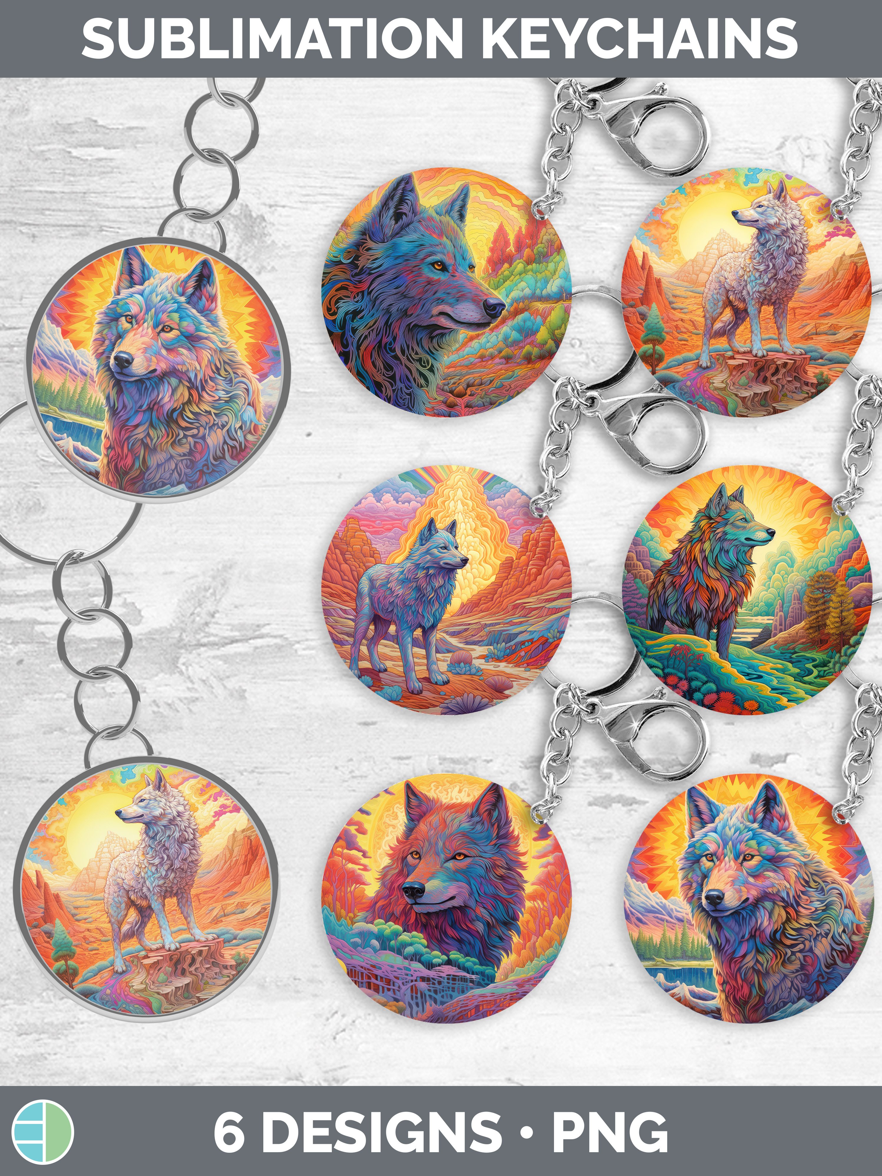 Psychedelic Wolf Keychain | Sublimation Keyring Designs Bund