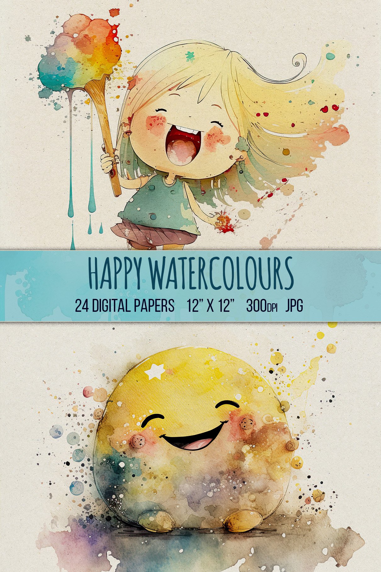 Happy Watercolours - 24 Digital Papers
