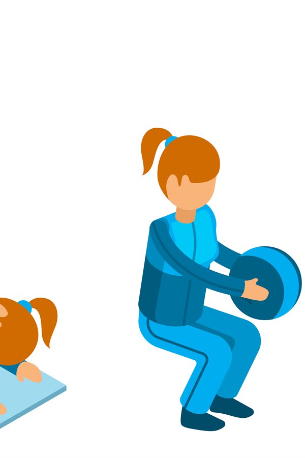 Isometric girl doing sport exercises. Woman fitness characte