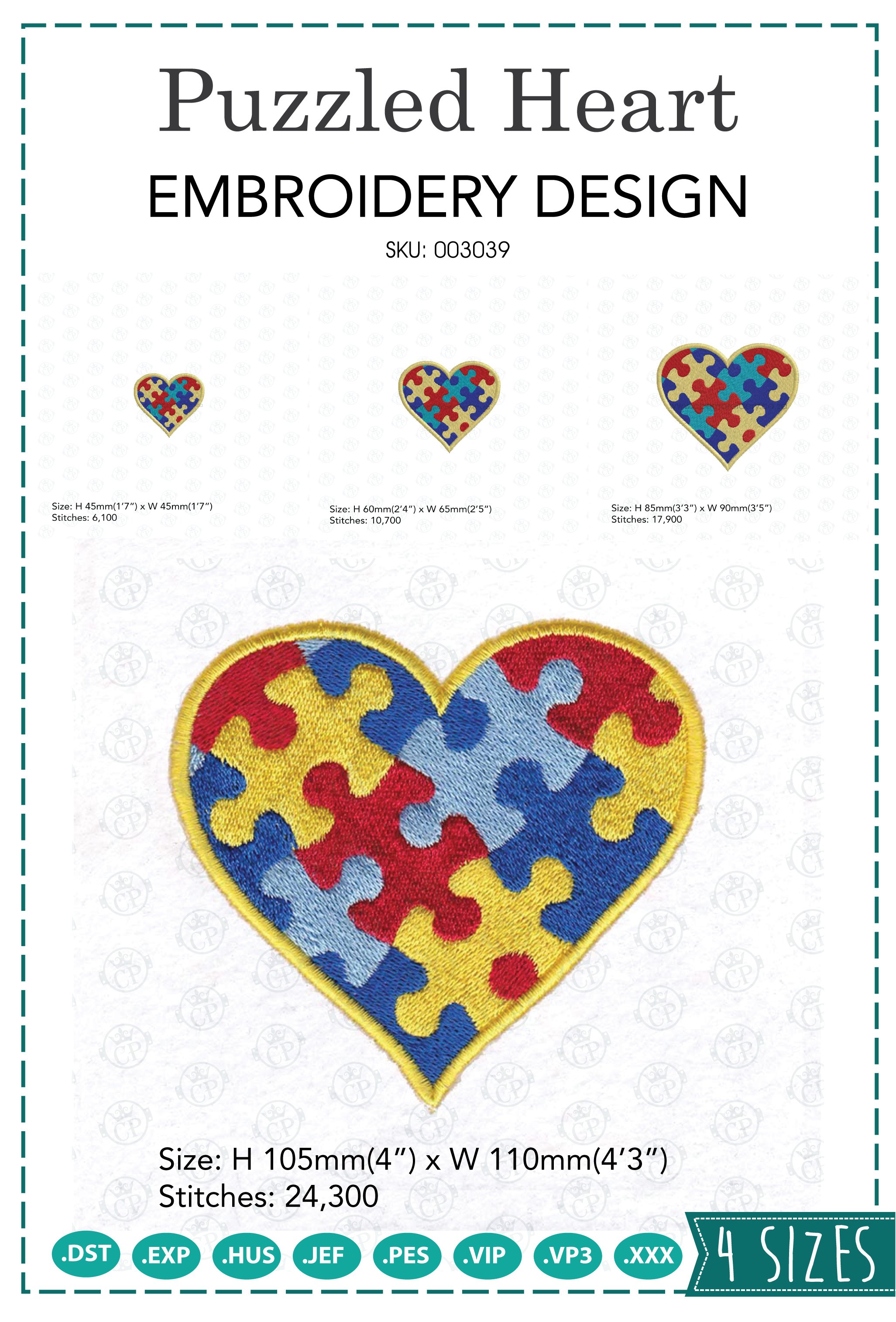 Puzzled Heart Machine Embroidery Design