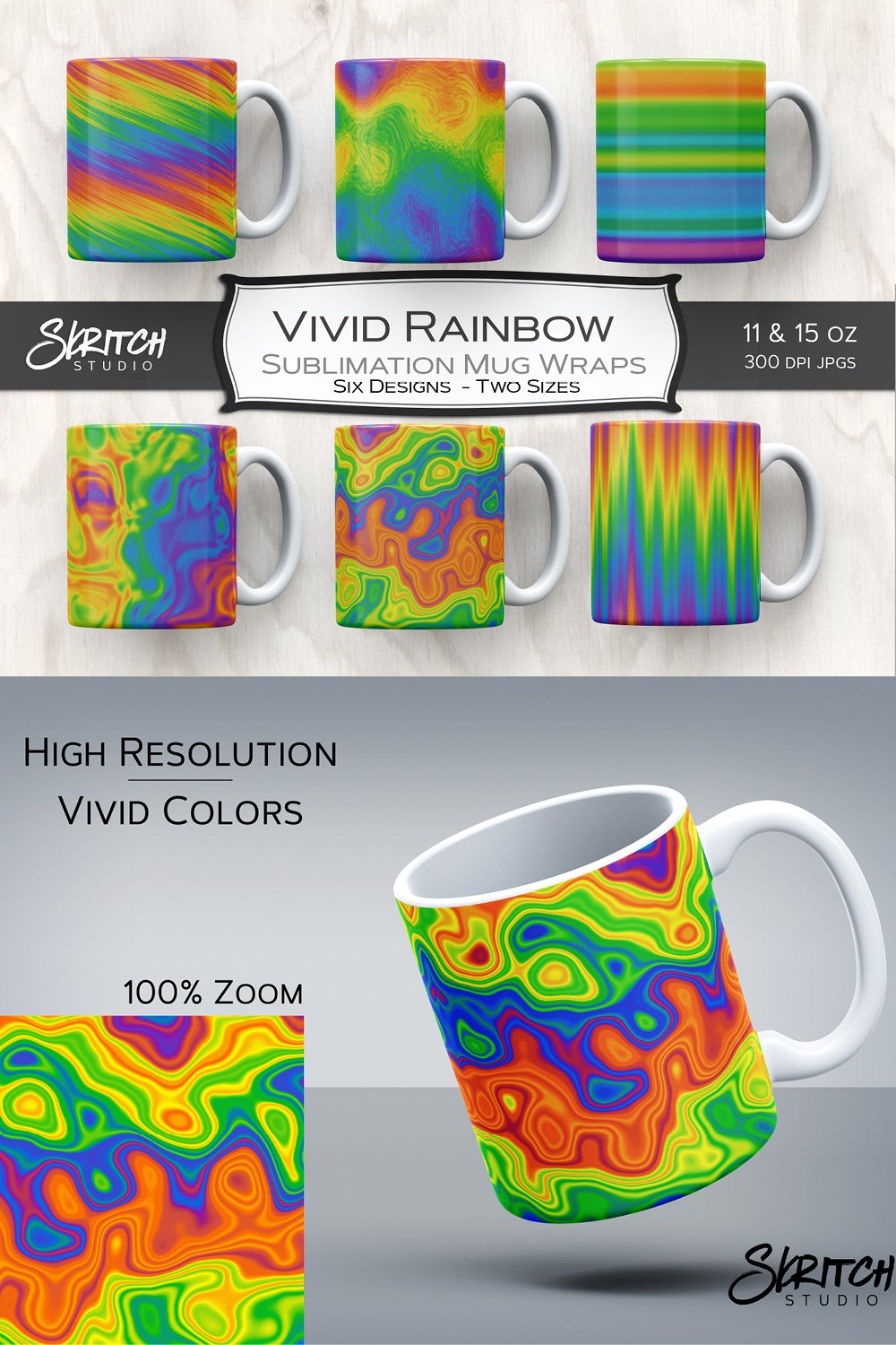 Vivid Rainbow Sublimation Mug Wraps