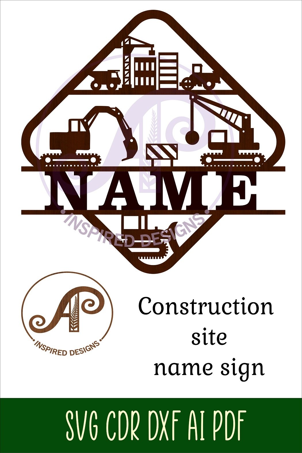 construction site theme Name sign svg laser cut template
