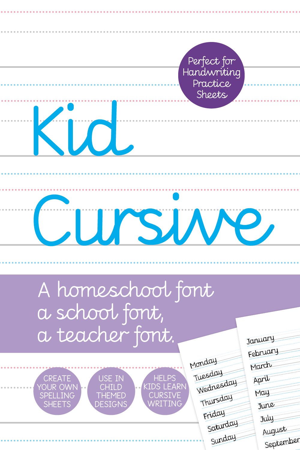 KID CURSIVE | homeschool font, school font & teacher font