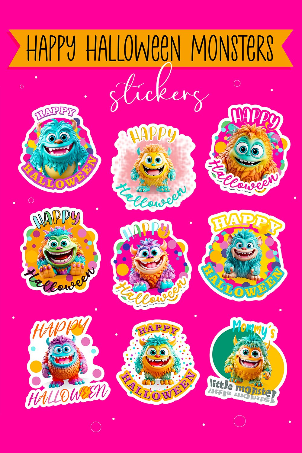 Happy Halloween Monsters Stickers|Png/Jpeg Print and cut