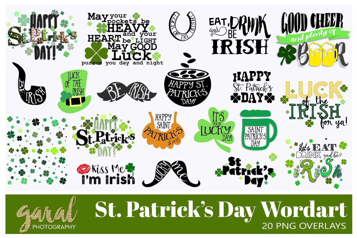 20 ST PATRICK'S DAY WORDART PNG Overlays