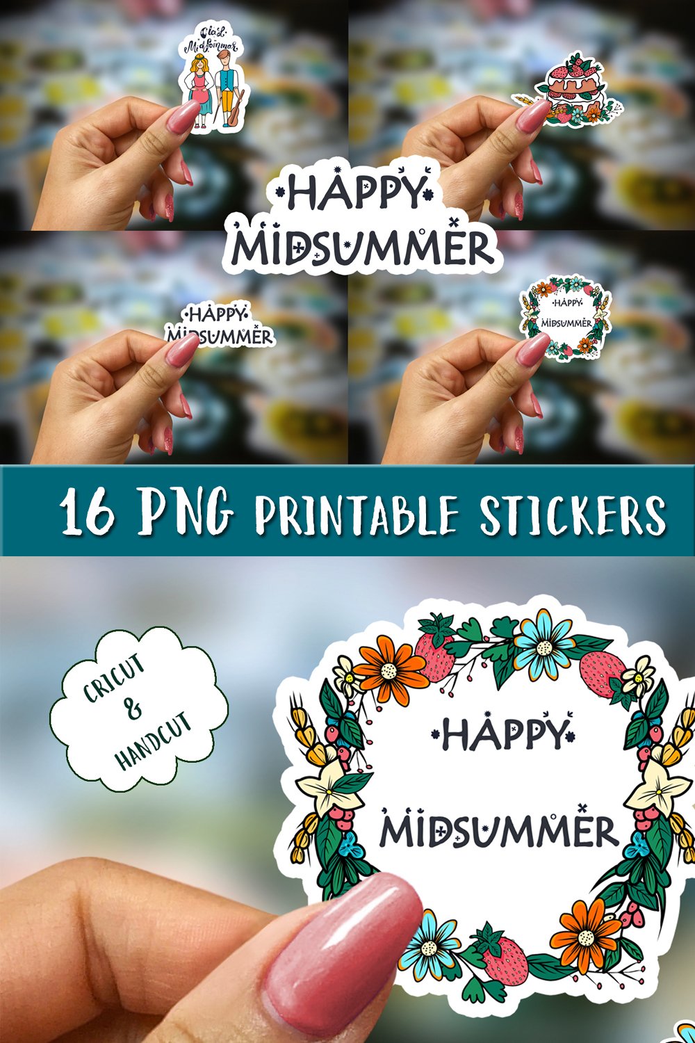 Midsummer PNG printable stickers summer solstice holiday PNG