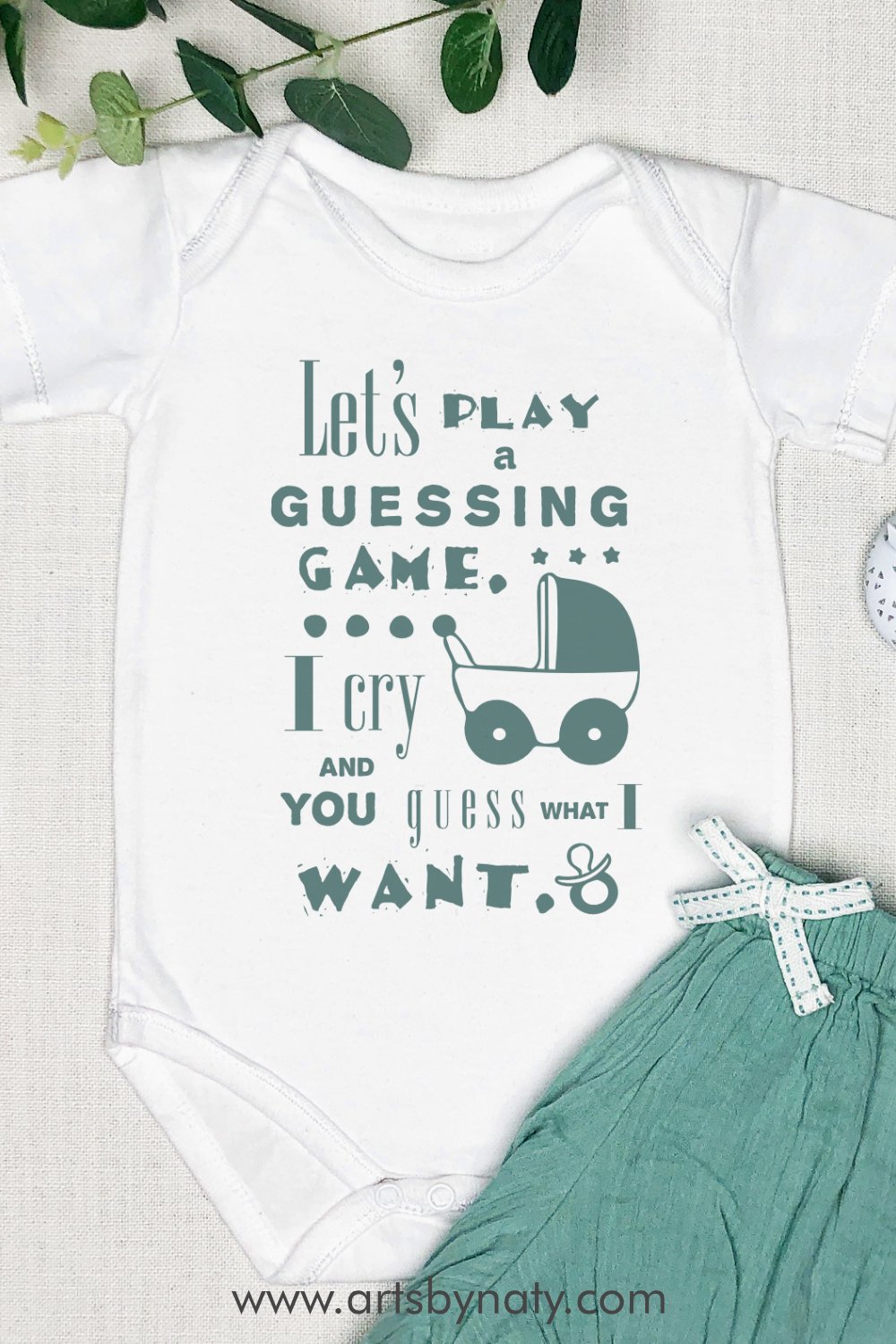 Baby guessing game funny quote SVG art.