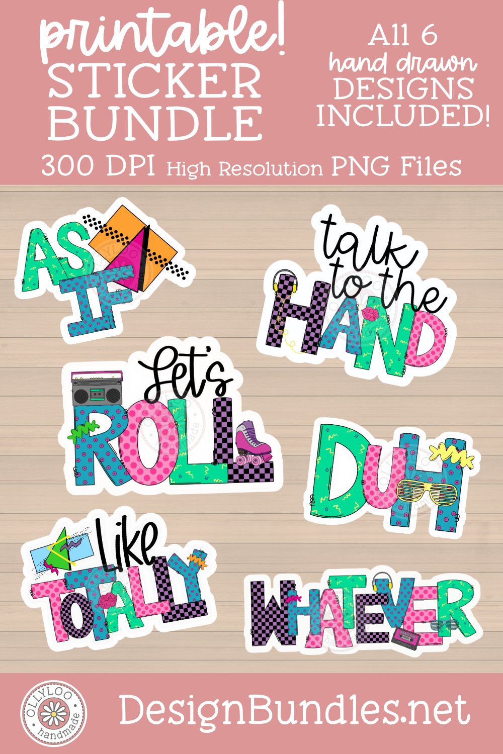Retro Quotes Stickers Bundle - 6 hand drawn Designs