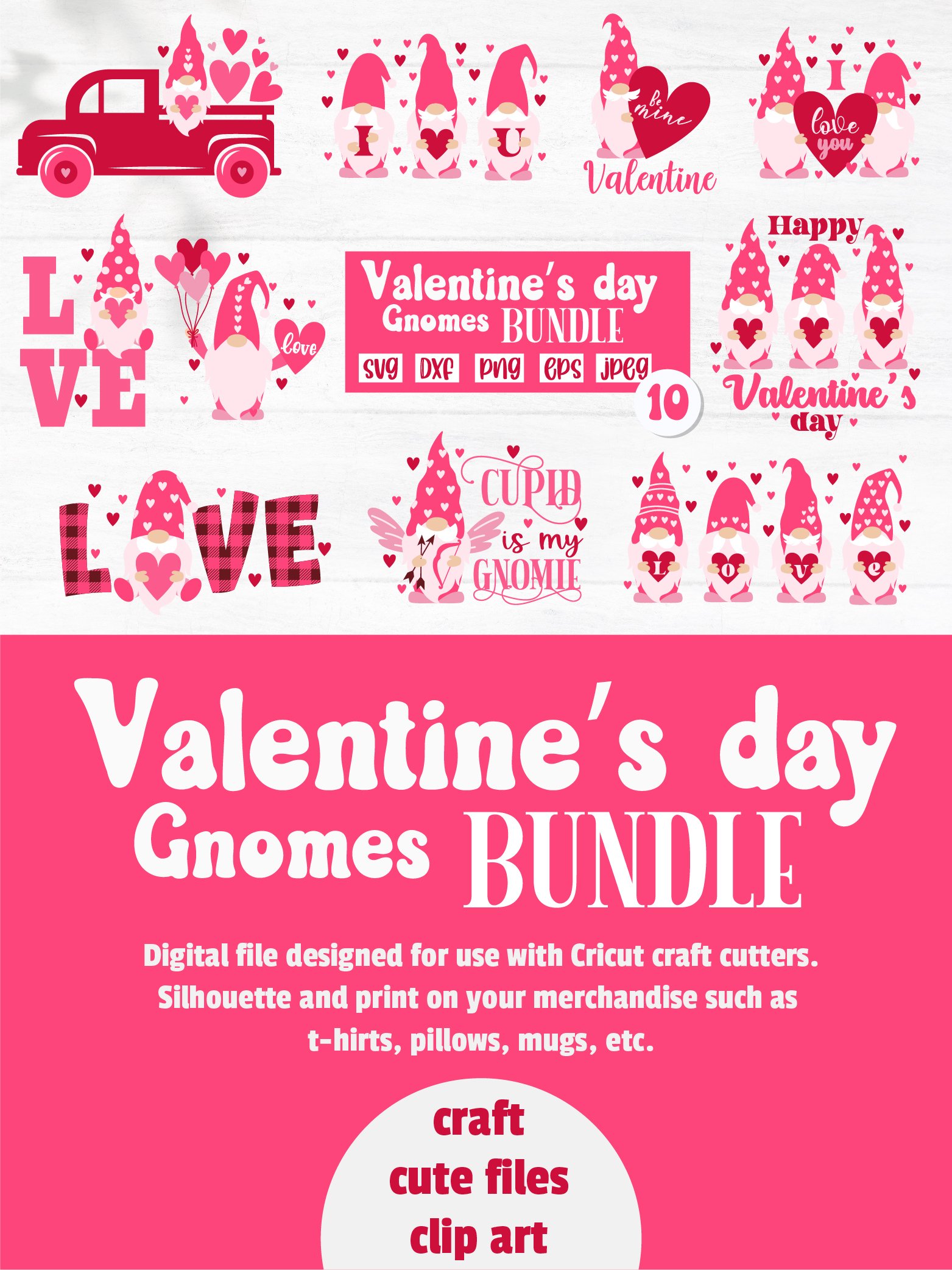 Valentine's day gnomes Svg bundle. Valentine's Day SVG