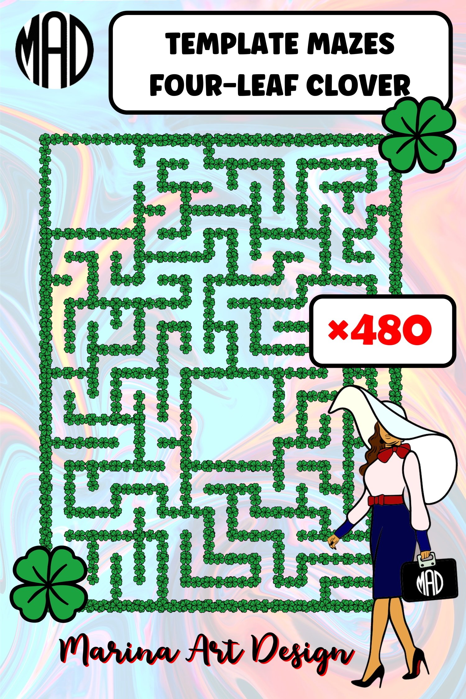 St. Patrick's four leaf clover template maze template