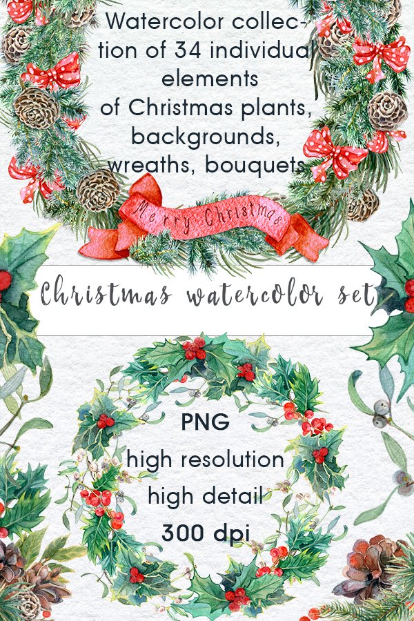 Christmas floral watercolor set