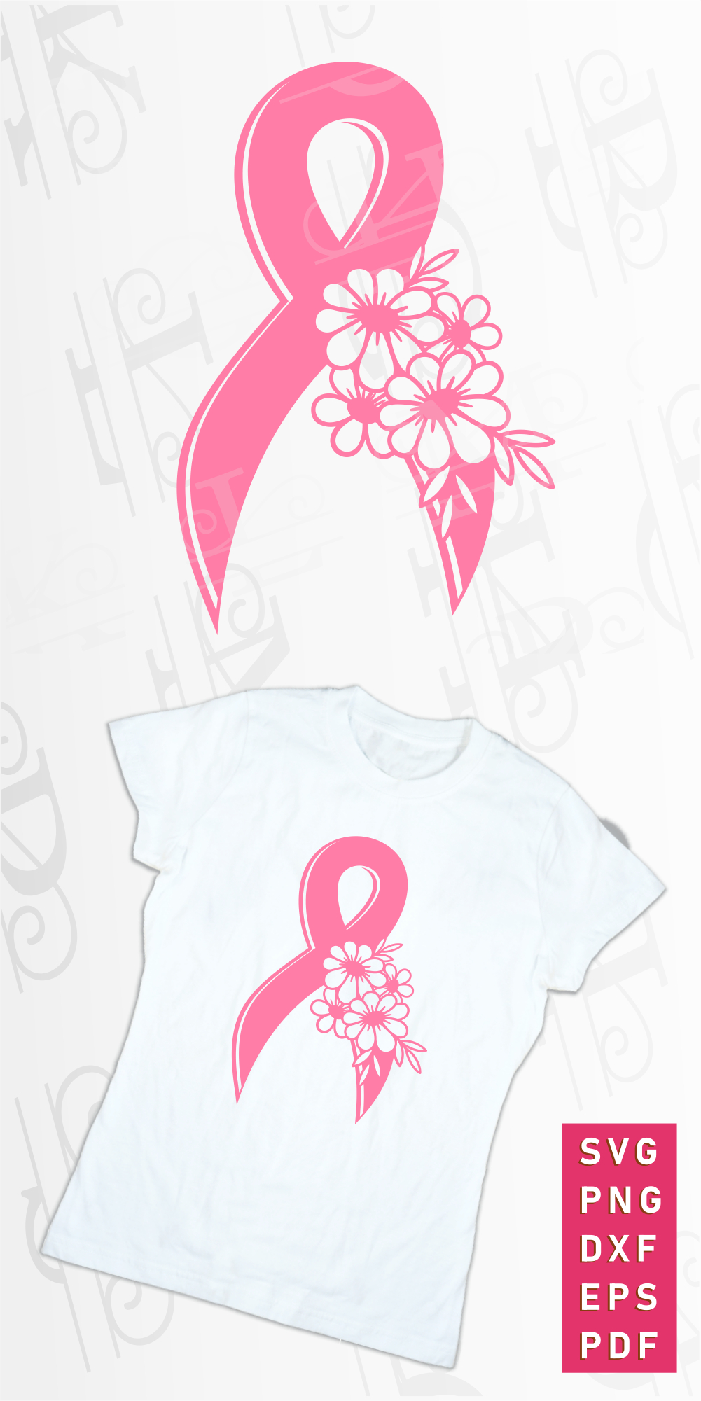 Pink Breast Cancer Ribbon Flowers SVG, Cancer Awareness SVGS