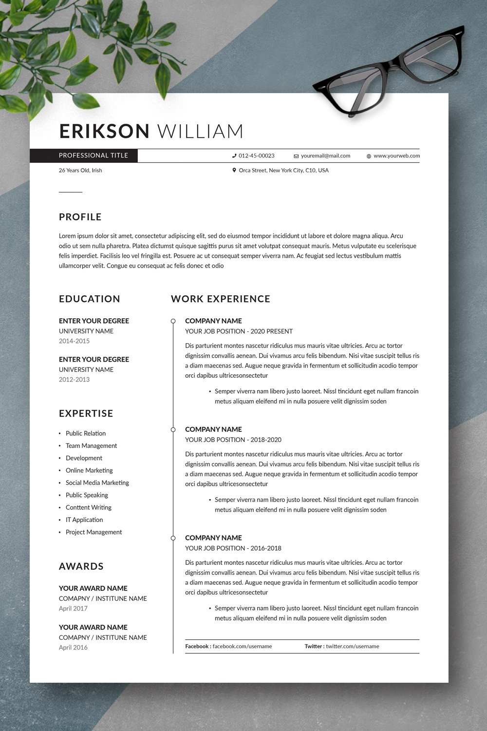 Resume Template | Word CV Design with Cover Letter