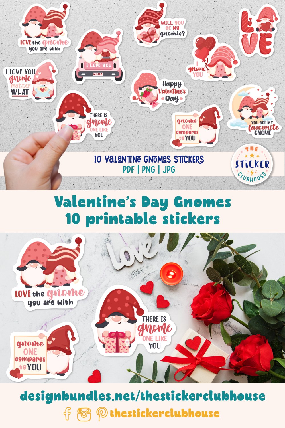 10 Valentine's Day Gnomes for printable stickers