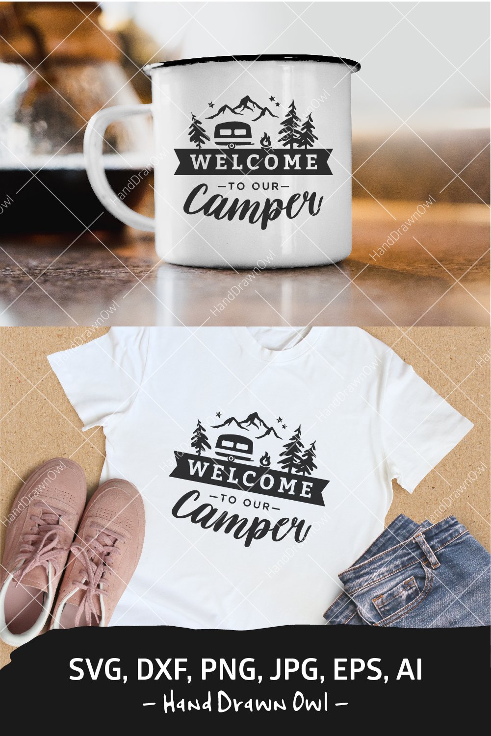 Hand Drawn welcome to our Camping digital files for design