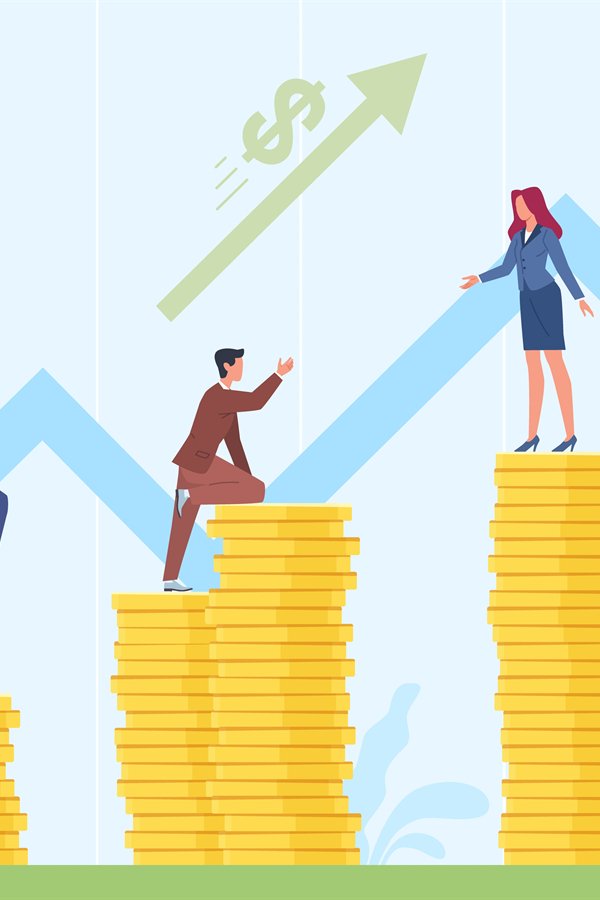 Money growing chart. Progress increase. Stacks of coins and