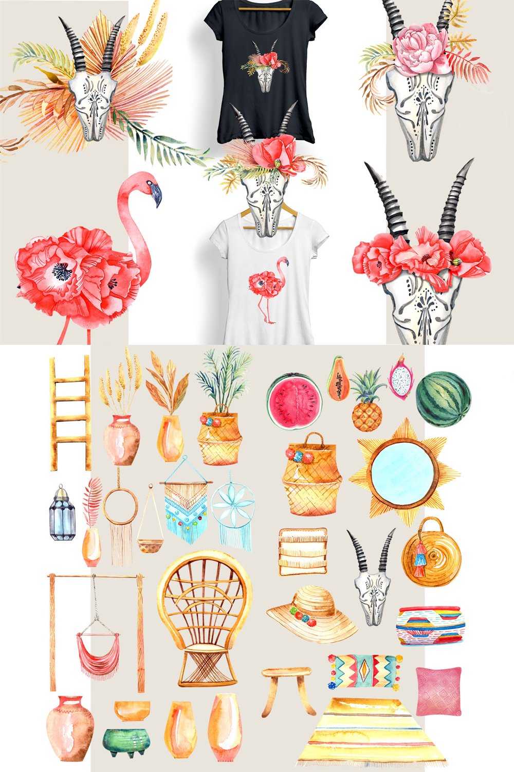 Tropical Boho Watercolor Clipart