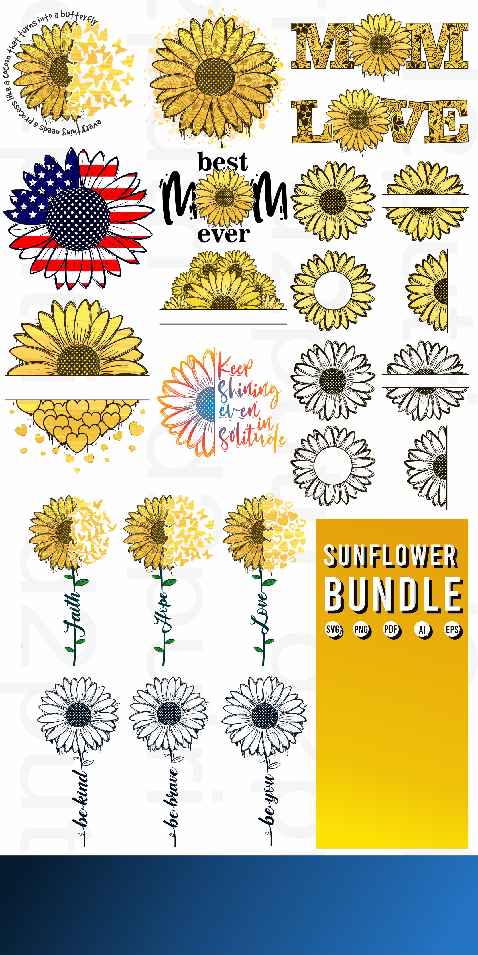 Sunflower SVG Bundle, Sunflower Sublimation designs Bundle