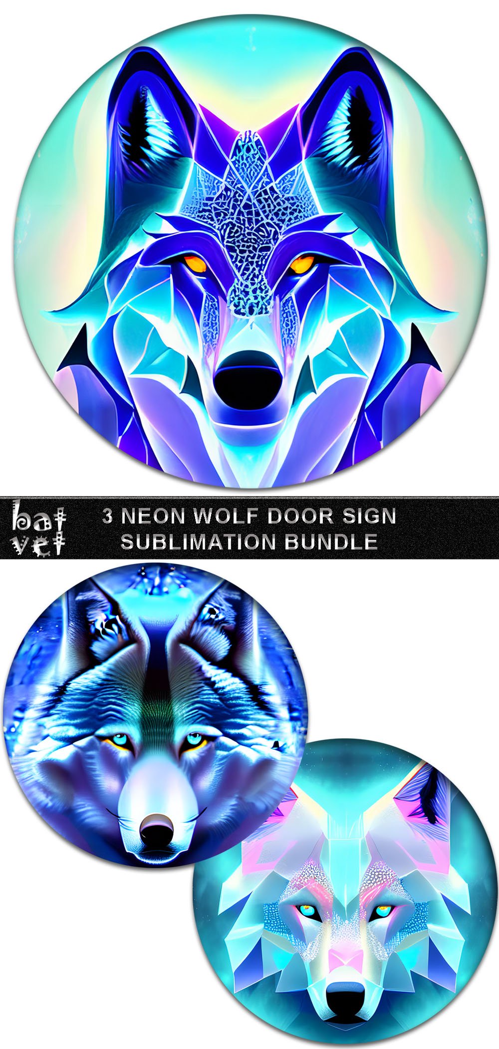 Neon Wolf Door Sign Bundle SVG | Wolf Sublimation Design PNG