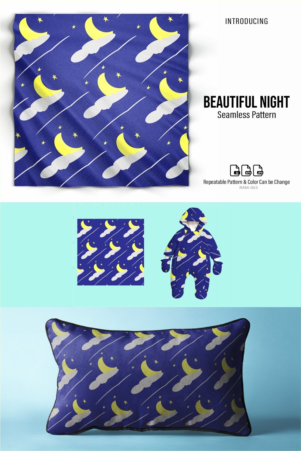 Beautiful Night Seamless Pattern Fabric