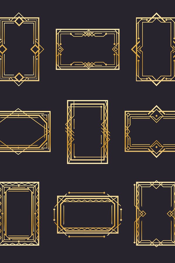 Golden art deco line frames