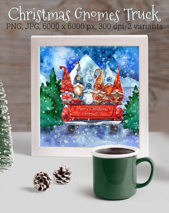Christmas Gnomes. Christmas Card. Christmas Truck. (1041232)