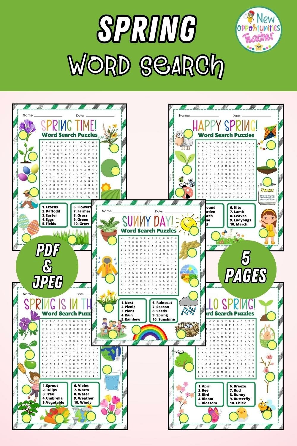 Printable Spring Word Search Puzzles 50 Words